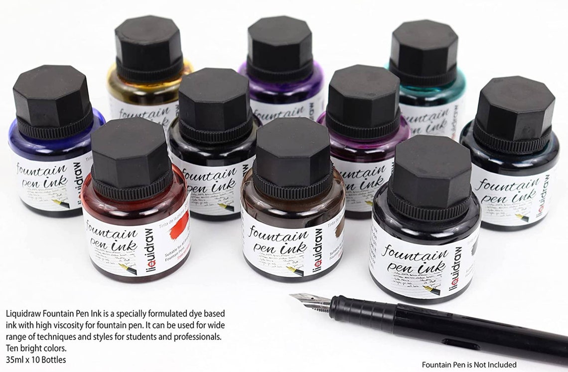 Liquidraw Fountain Pen Ink Bottles Set of 10 Assorted Colours | Etsy