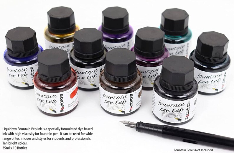 Liquidraw Fountain Pen Ink Bottles Set of 10 Assorted Colours | Etsy