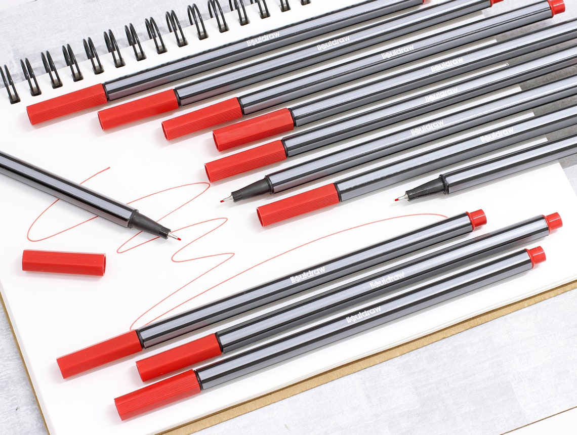 12 RED Fineliner Pens Set Fine Point Pens 0.4mm Fineliners Red Coloured ...