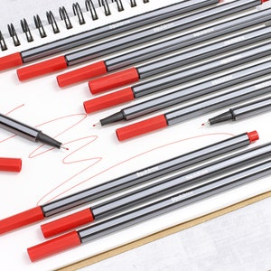 12 RED Fineliner Pens Set Fine Point Pens 0.4mm Fineliners Red Coloured ...
