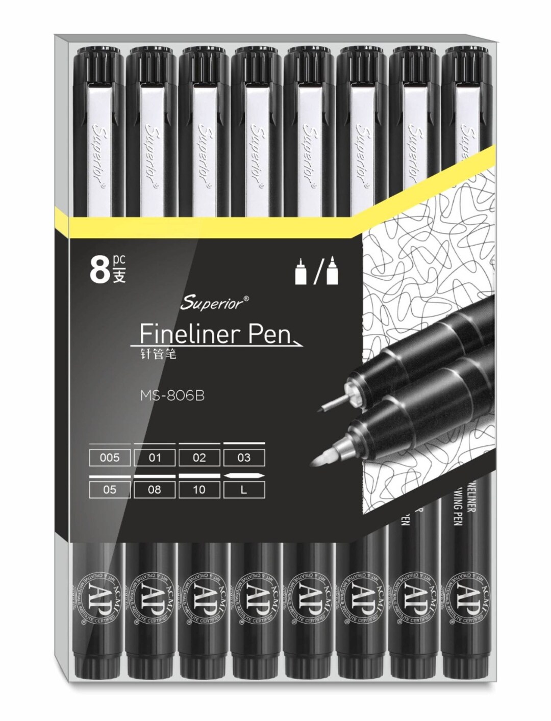Drawing Pens Set Black Fineliner Pens Set of 8 Waterproof Pens ...