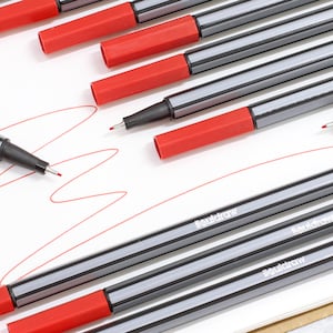 12 RED Fineliner Pens Set Fine Point Pens 0.4mm Fineliners Red Coloured ...