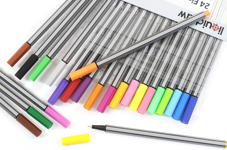 24 Fineliner Colouring Pens Set Fine Point Pens 0.4mm Assorted Colours ...