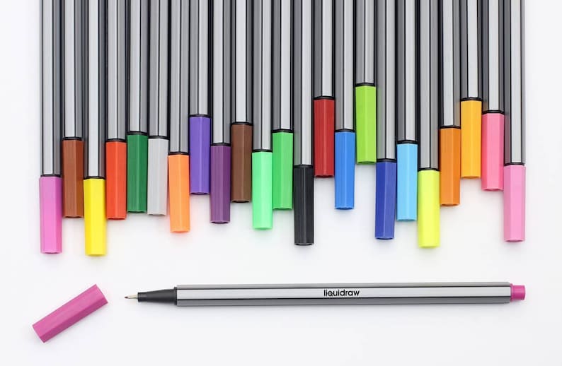 24 Fineliner Colouring Pens Set Fine Point Pens 0.4mm Assorted Colours ...