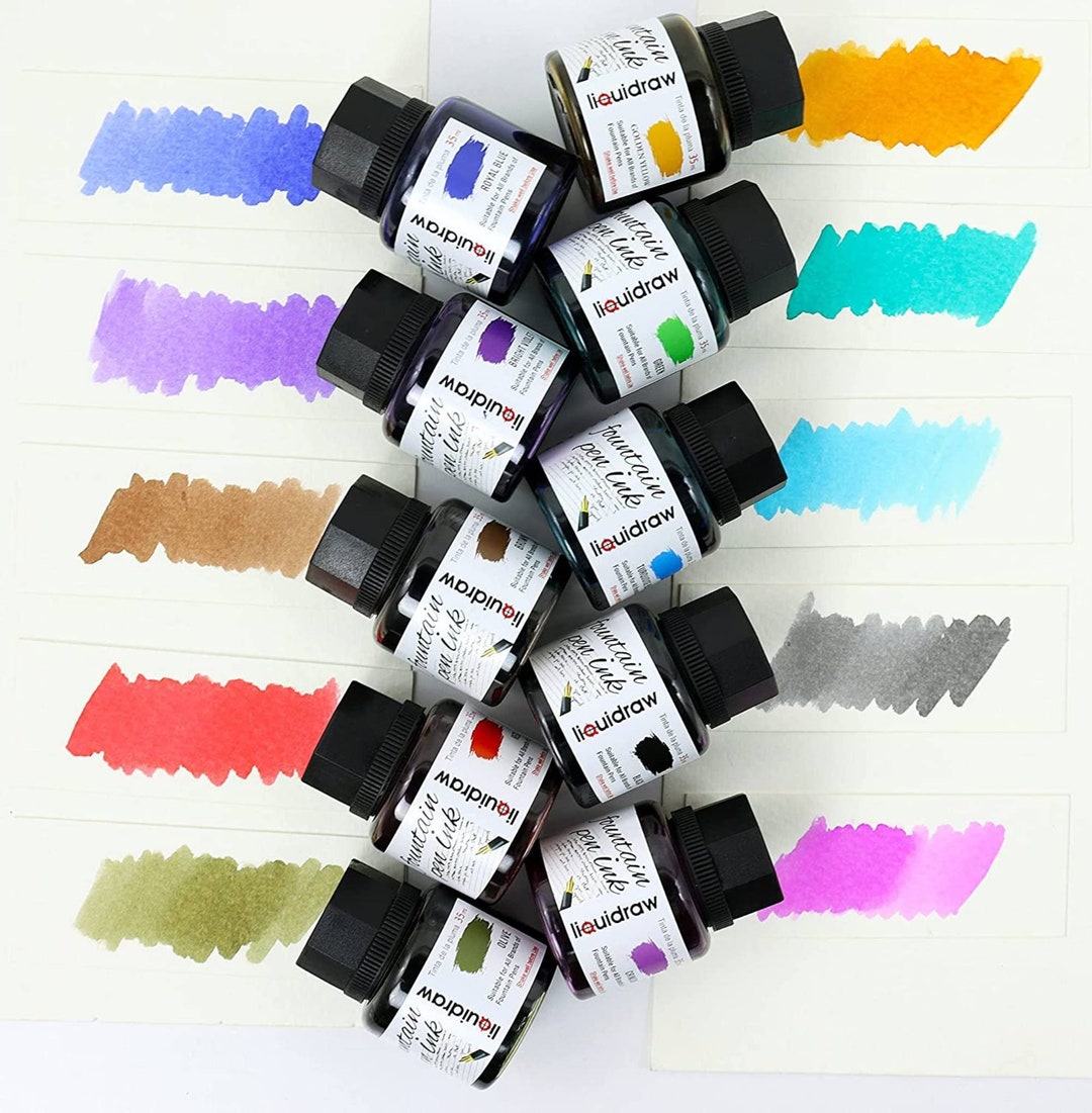 Liquidraw Fountain Pen Ink Bottles Set of 10 Assorted Colours 35ml Inks ...
