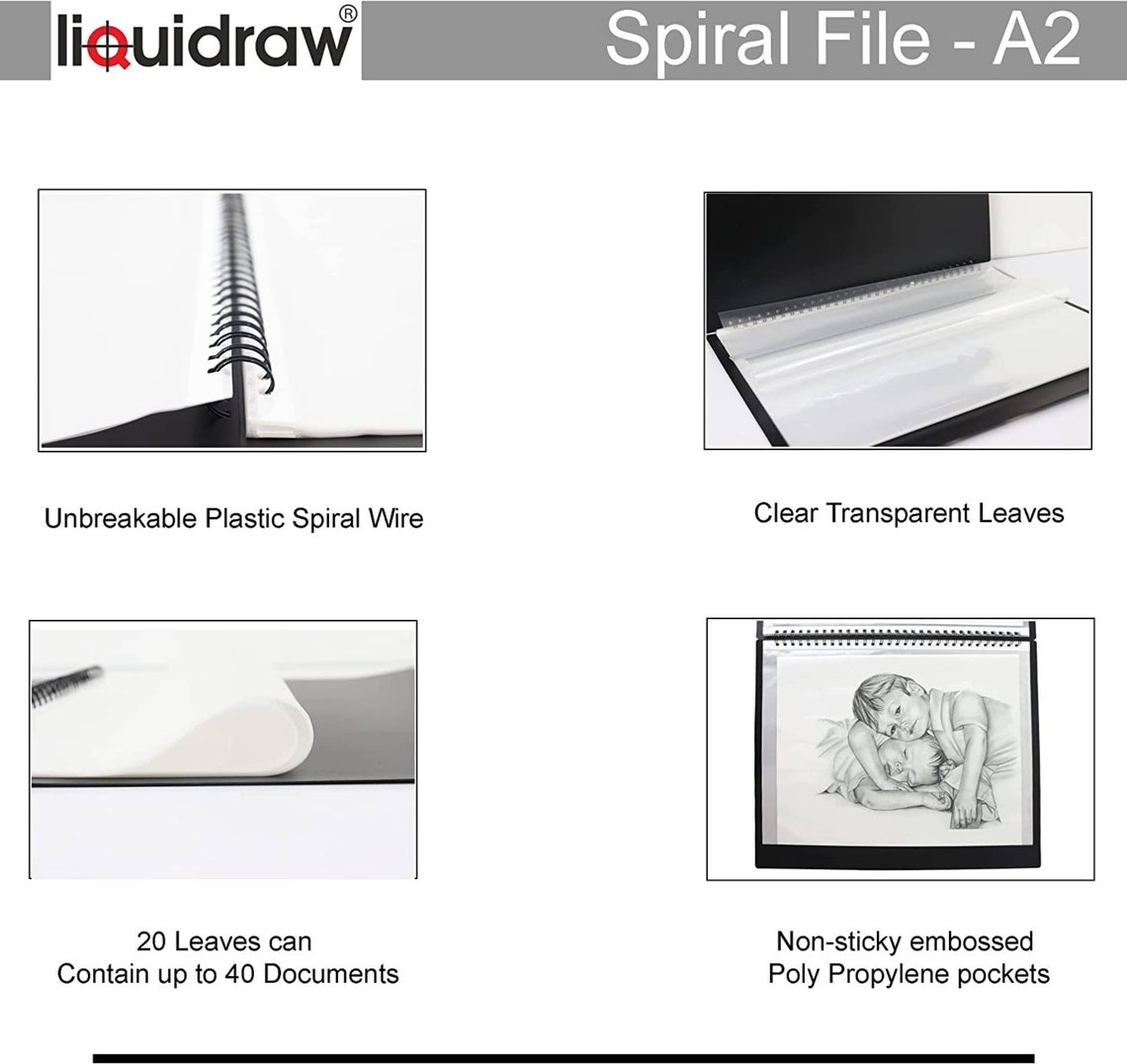 Liquidraw A2 Art Portfolio Case for Artists, 20 Sleeves Inserts Storage ...