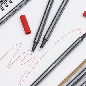 12 RED Fineliner Pens Set Fine Point Pens 0.4mm Fineliners Red Coloured ...
