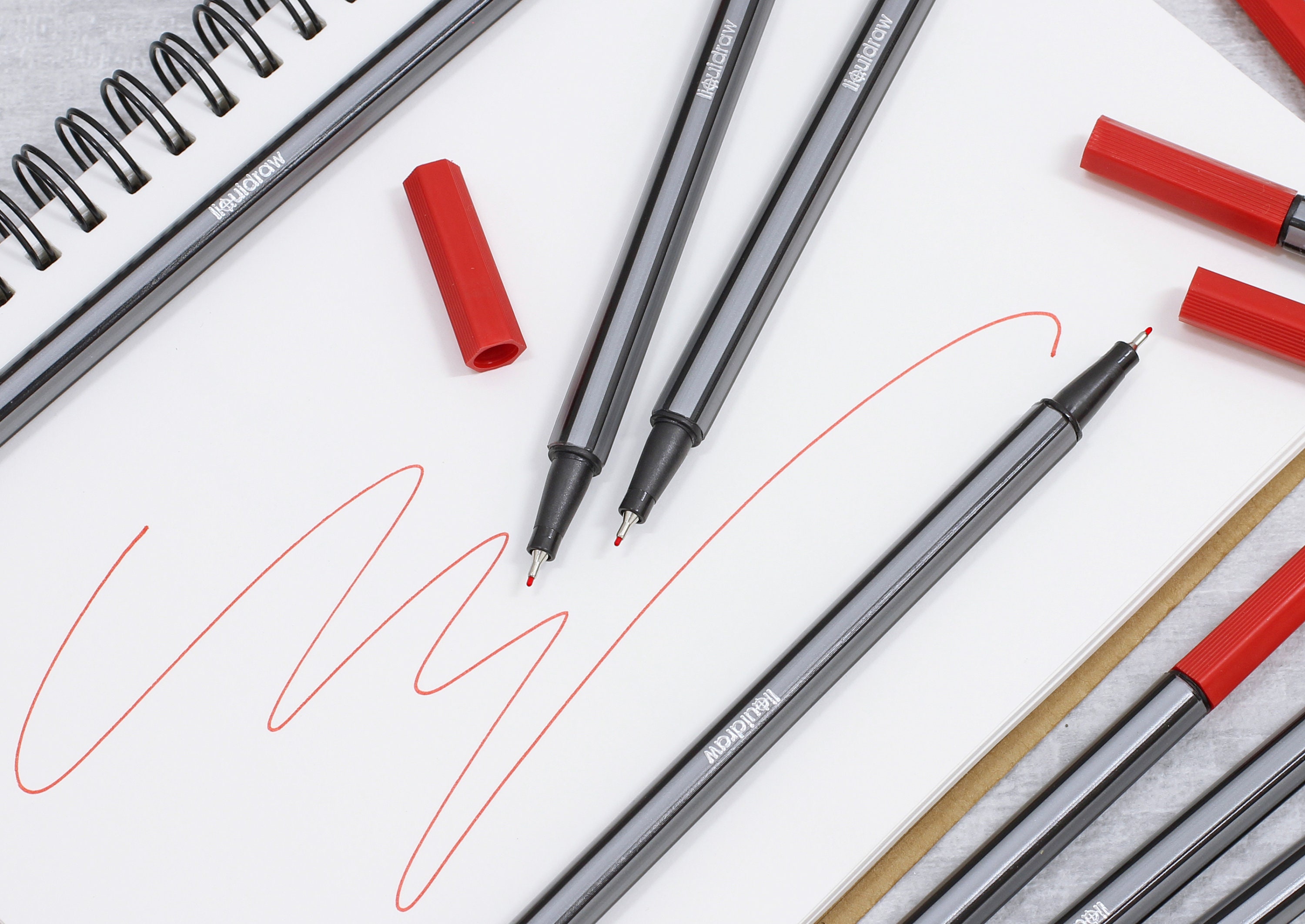 12 RED Fineliner Pens Set Fine Point Pens 0.4mm Fineliners Red Coloured ...