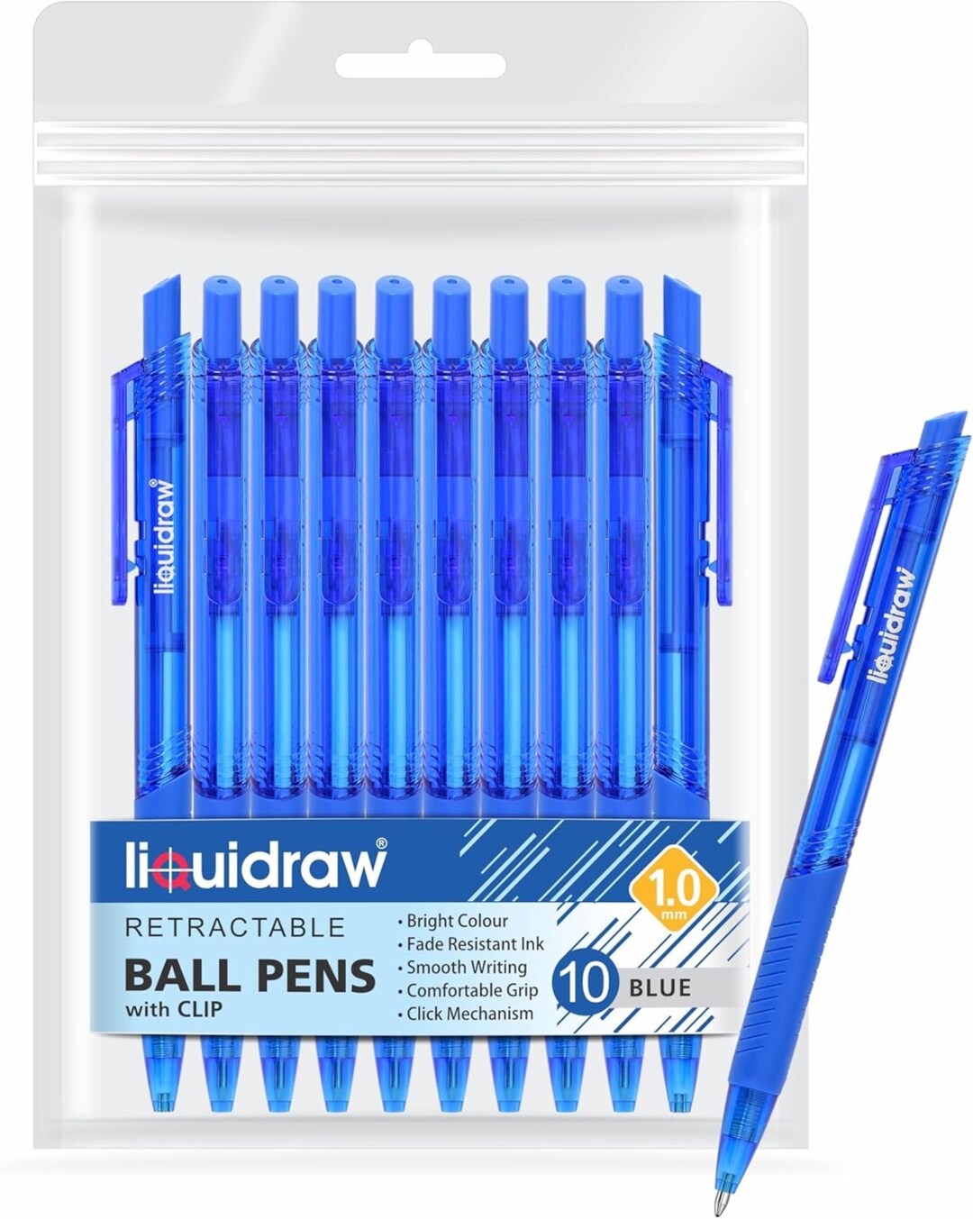 Liquidraw Ballpoint Blue Pen Set of 10 Retractable Blue Ball Pens ...