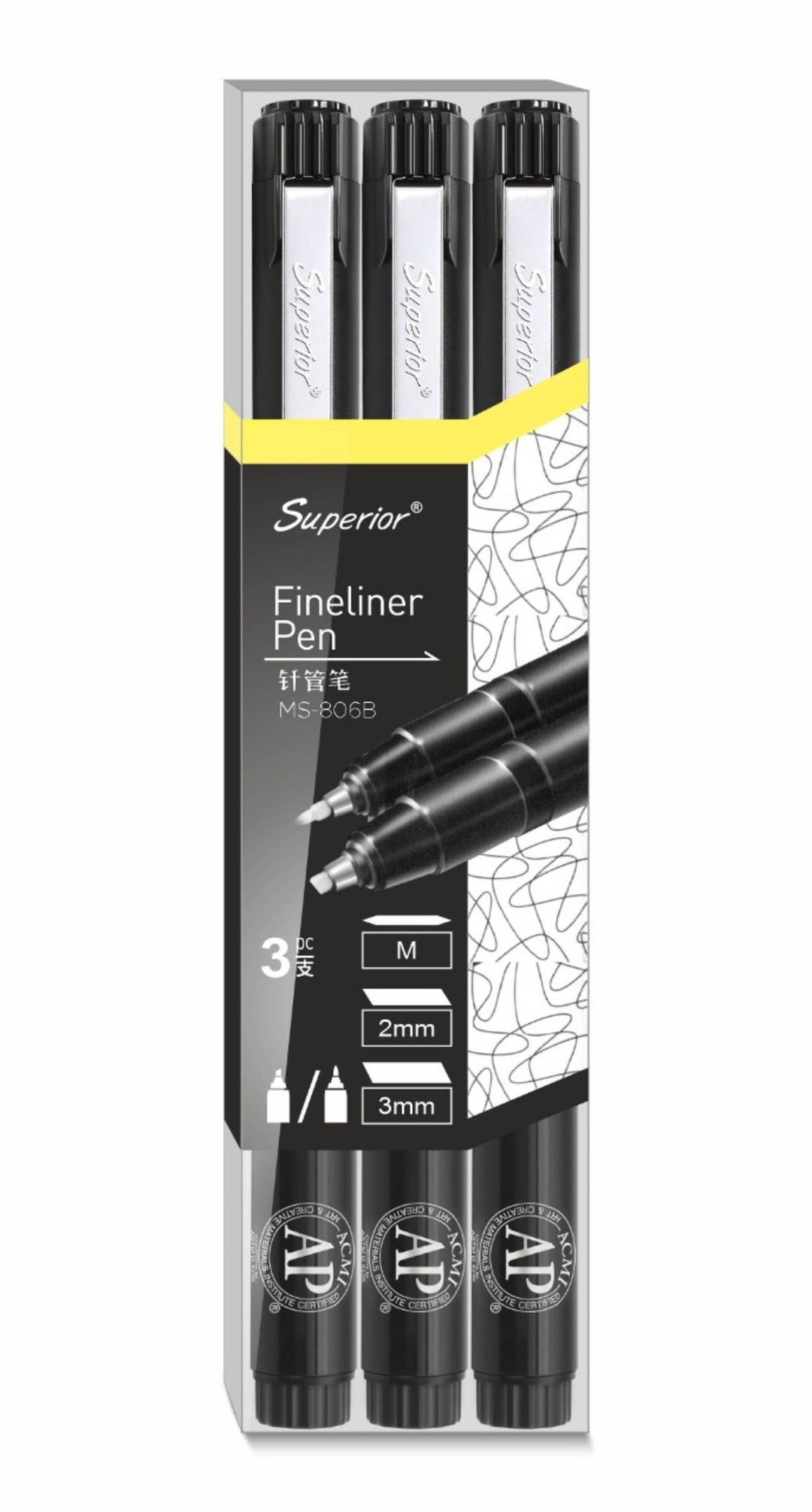 Drawing Pens Set Black Fineliner Pens Set of 3 Waterproof Pens ...