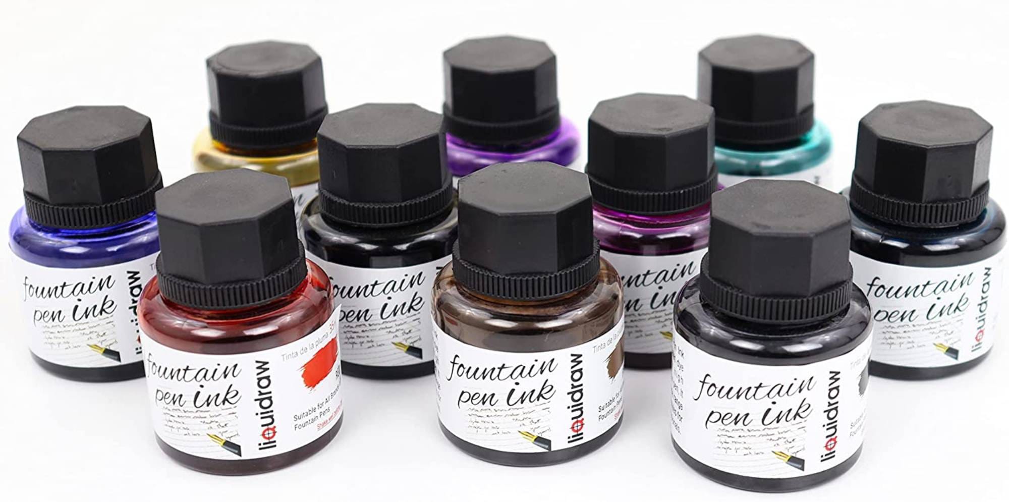 Liquidraw Fountain Pen Ink Bottles Set of 10 Assorted Colours - Etsy UK