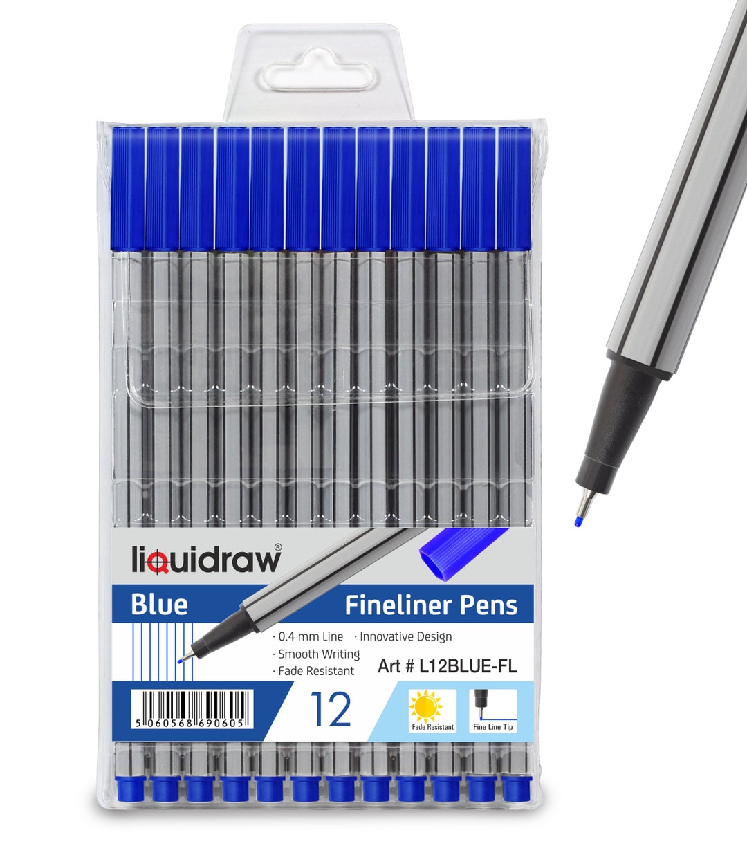12 Blue Fineliner Pens Set Fine Point Pens 0.4mm Fineliners Blue ...