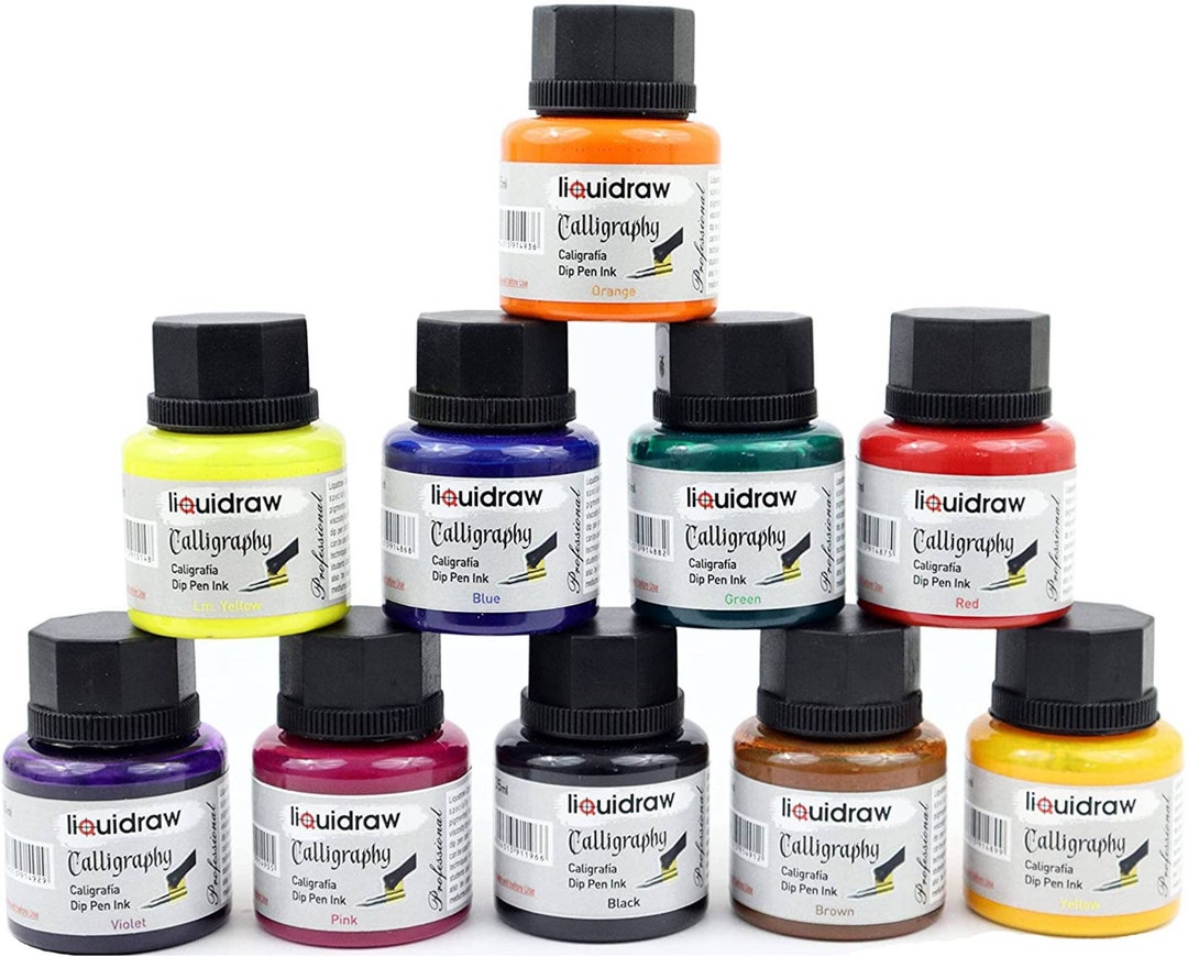 Liquidraw Calligraphy Ink Set of 10 for Dip Pens Holder Writing 35ml ...