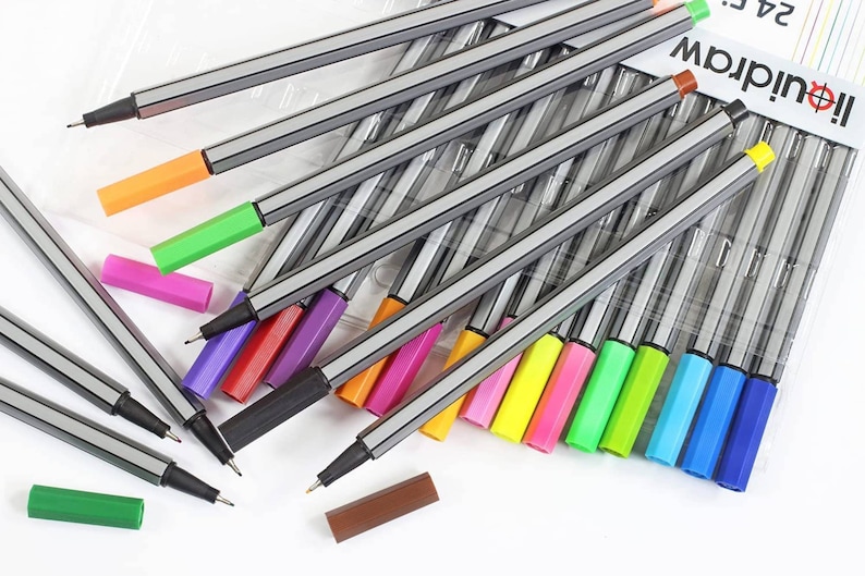 24 Fineliner Colouring Pens Set Fine Point Pens 0.4mm Assorted Colours ...