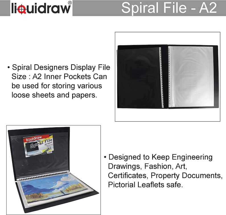 Liquidraw A2 Art Portfolio Case for Artists, 20 Sleeves Inserts Storage ...