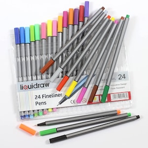 24 Fineliner Colouring Pens Set Fine Point Pens 0.4mm Assorted Colours ...