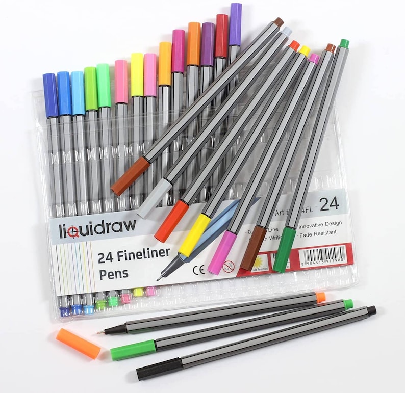 24 Fineliner Colouring Pens Set Fine Point Pens 0.4mm Assorted - Etsy