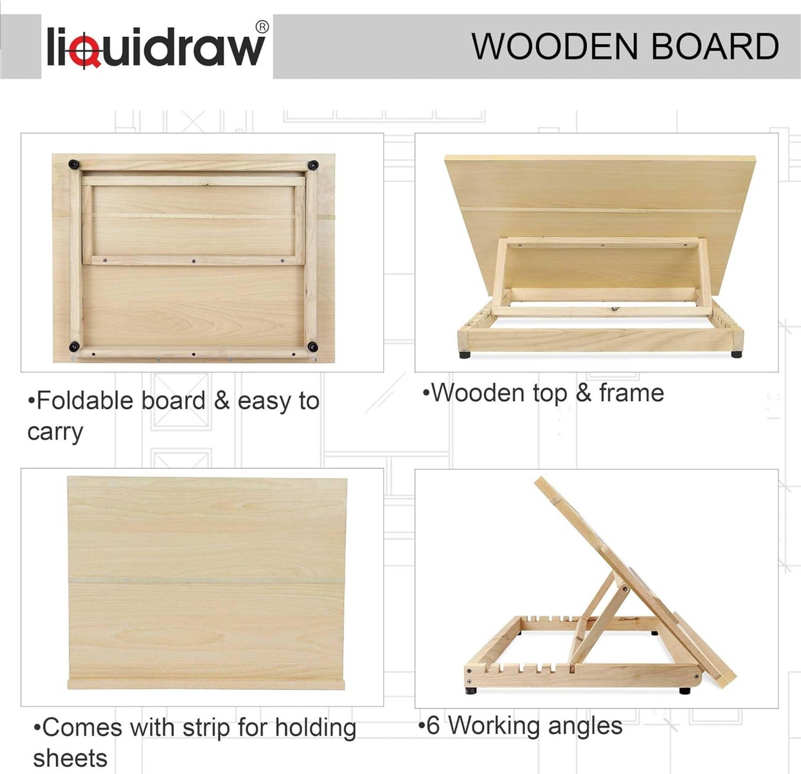 Liquidraw A2 Artist Drawing Board 6 Angles Adjustable Solid Wood Art ...