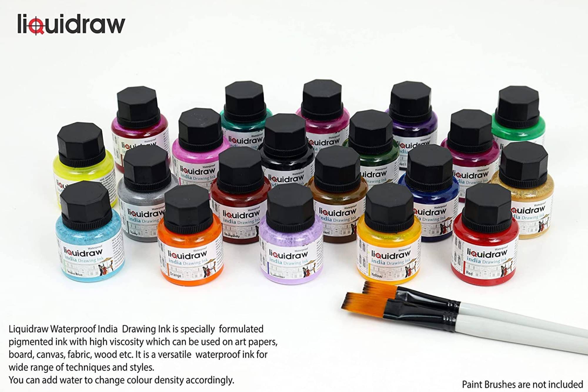 Liquidraw Coloured Drawing Ink Set India Ink Waterproof Set of 20 Assorted Colours 35ml Indian Inks for Artists Etsy