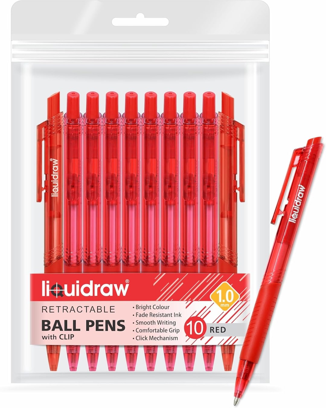 Liquidraw Ballpoint Red Pen Set of 10 Retractable Red Ball Pens Medium ...