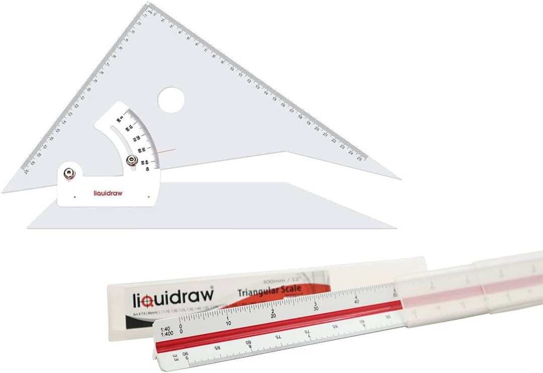 Liquidraw Adjustable Set Square 30cm & Triangular Scale Ruler 30cm Set ...