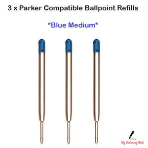 3 x Parker Kompatibel Ballpoint Refill BLUE Biro Pens Medium Ball Pen Refills