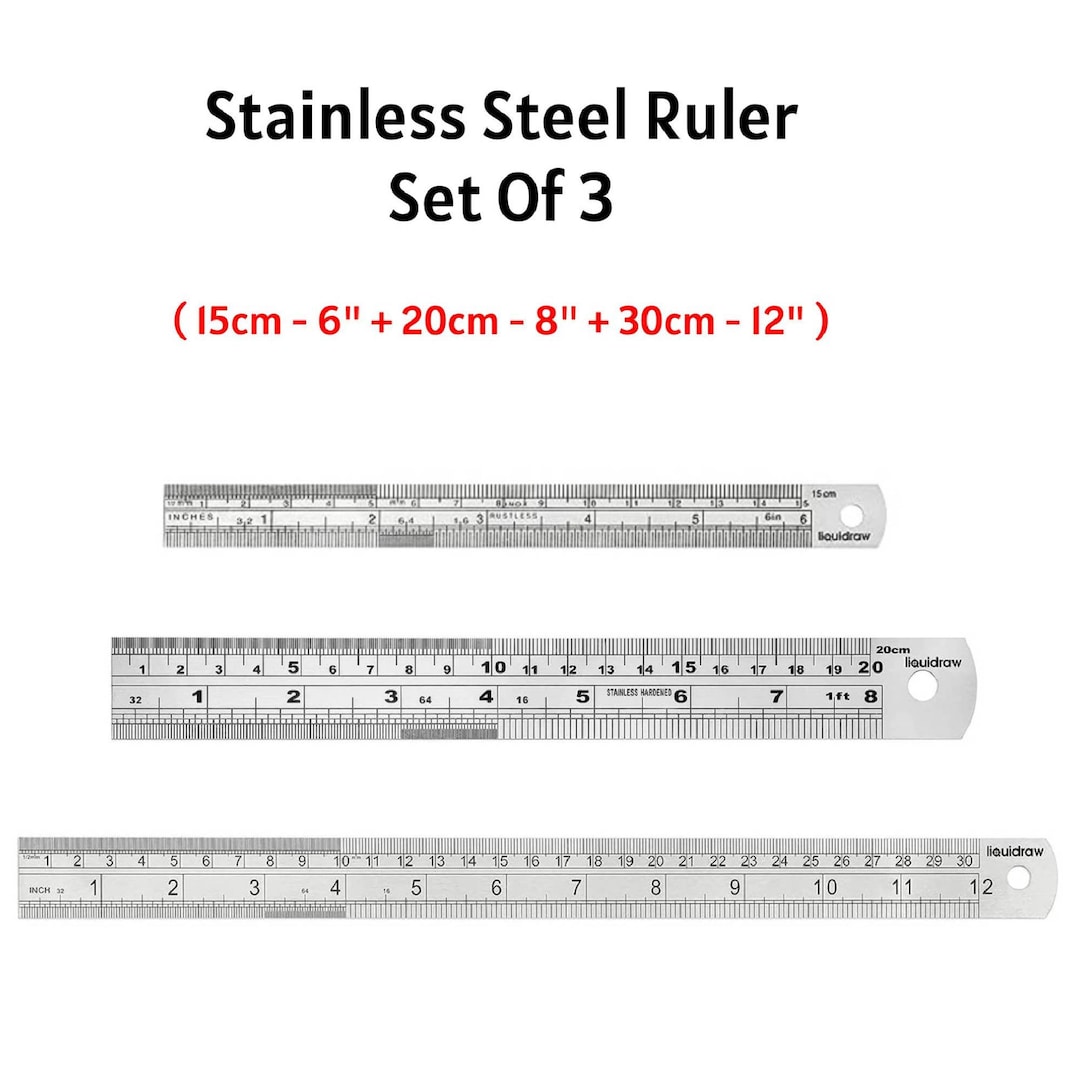 Liquidraw Steel Ruler Set of 3 Stainless Metal Ruler Cutting Sewing ...