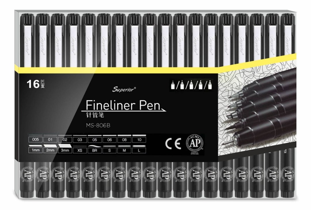 Drawing Pens Set Black Fineliner Pens Set of 16 Waterproof Pens ...