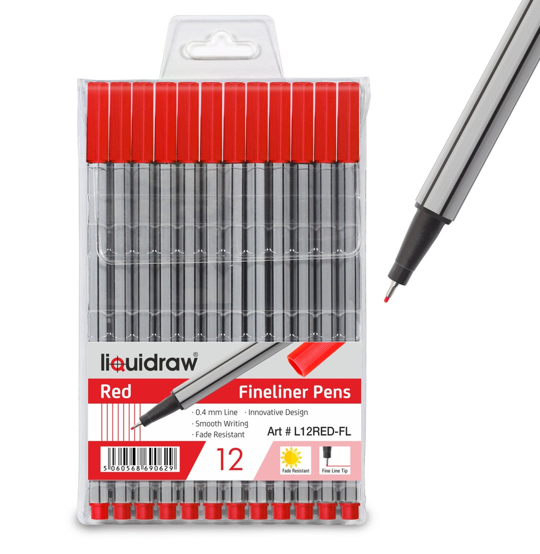 12 RED Fineliner Pens Set Fine Point Pens 0.4mm Fineliners Red Coloured ...