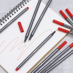 12 RED Fineliner Pens Set Fine Point Pens 0.4mm Fineliners Red Coloured ...