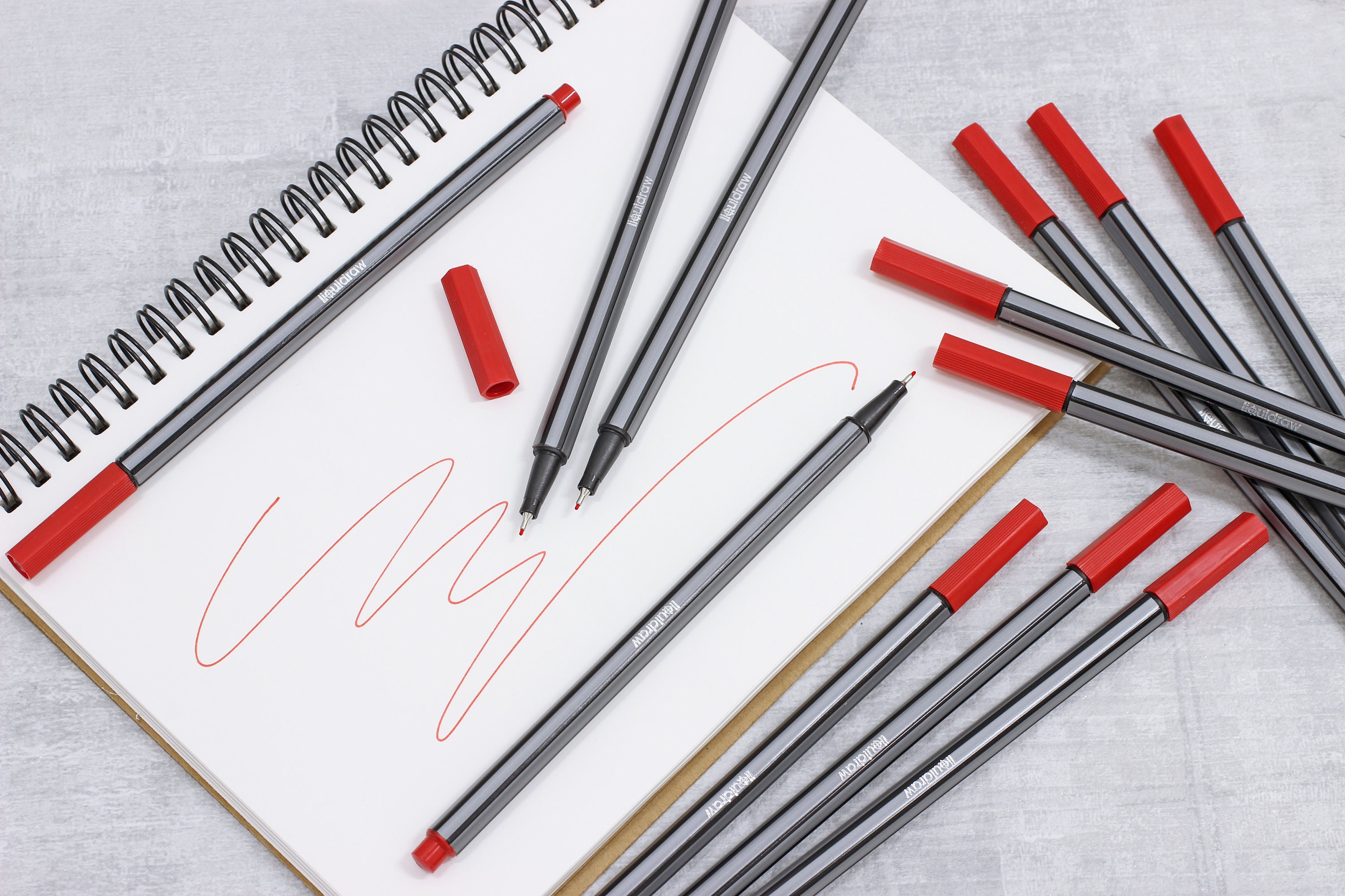 12 RED Fineliner Pens Set Fine Point Pens 0.4mm Fineliners Red Coloured ...