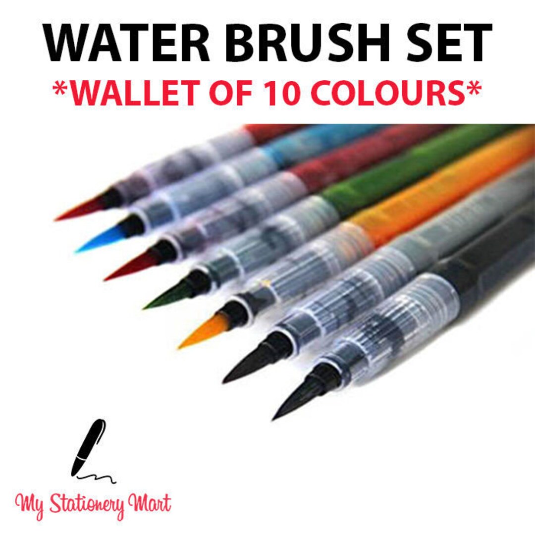 10 Coloured Watercolour Brush Pen for Water Colour Calligraphy Painting ...