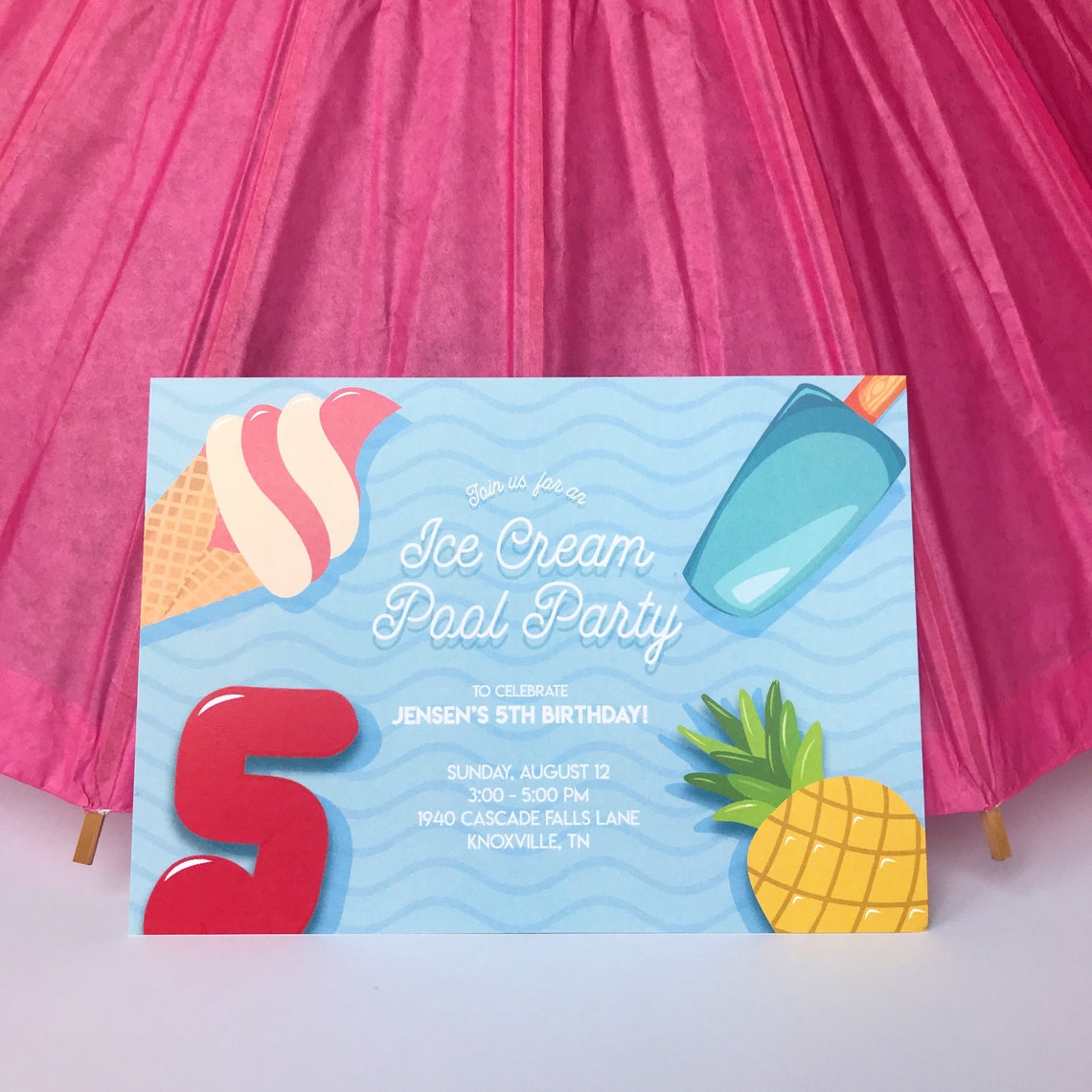 Pool Party Invitation - Swim Party Invites - Ice Cream Pool Party ...