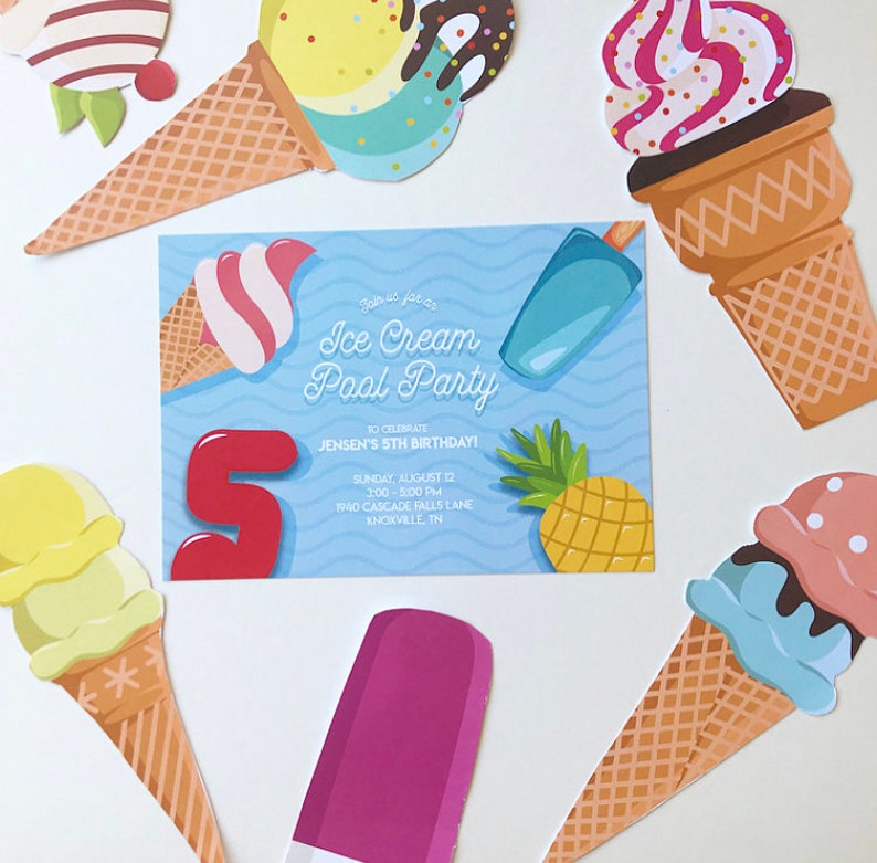 Pool Party Invitation - Swim Party Invites - Ice Cream Pool Party ...