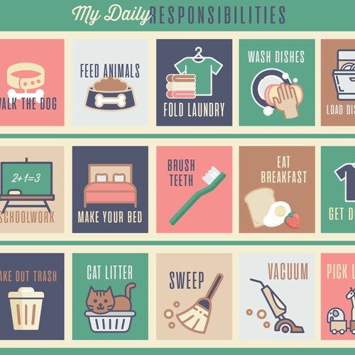 Kids Daily Responsibilities Chart Printable Daily Routine - Etsy