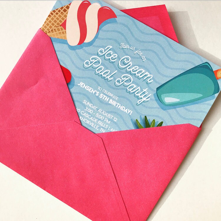 Pool Party Invitation - Swim Party Invites - Ice Cream Pool Party ...