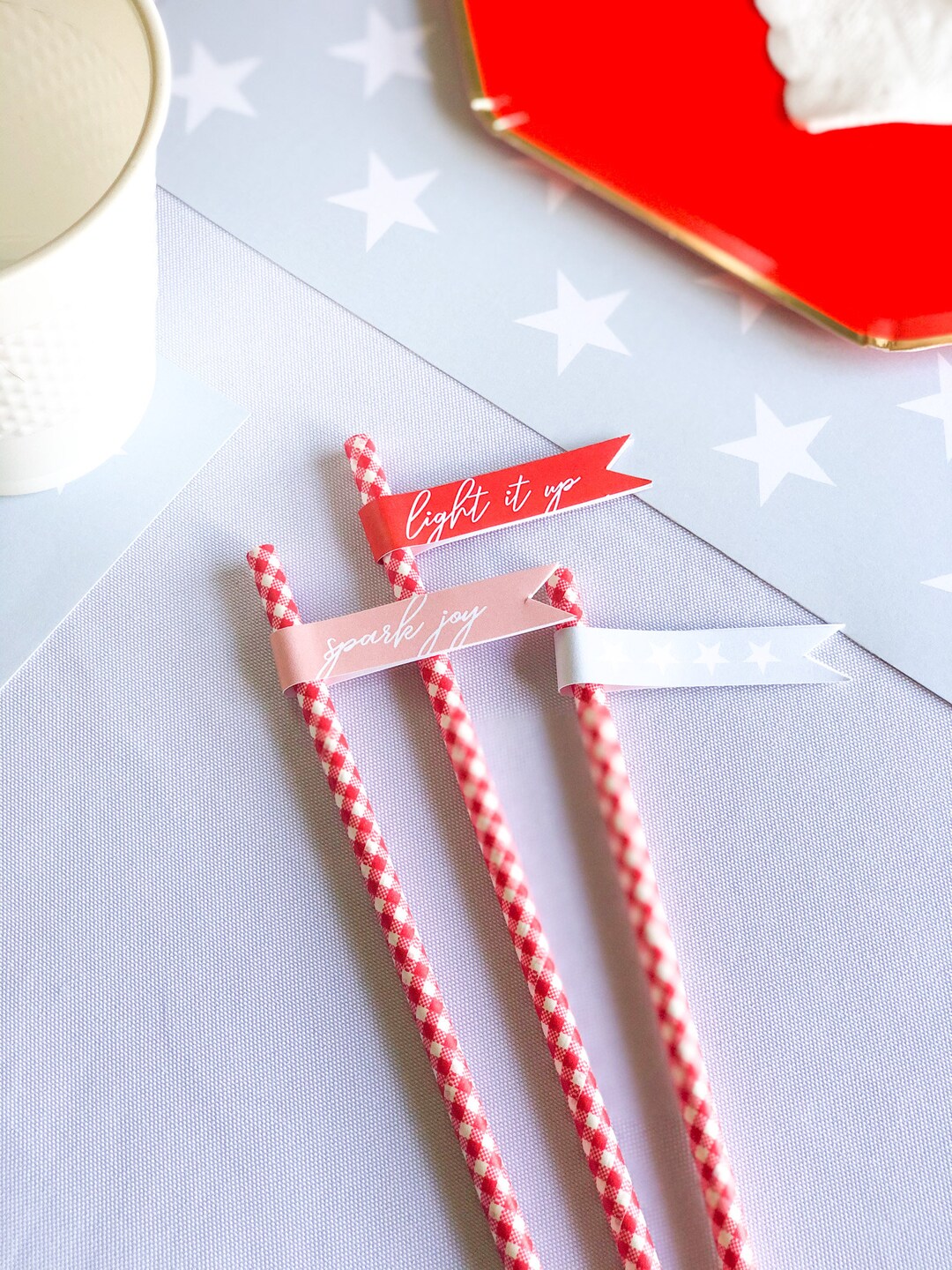 4th of July Straw Topper Printable, Independence Day Custom Flags, BBQ ...