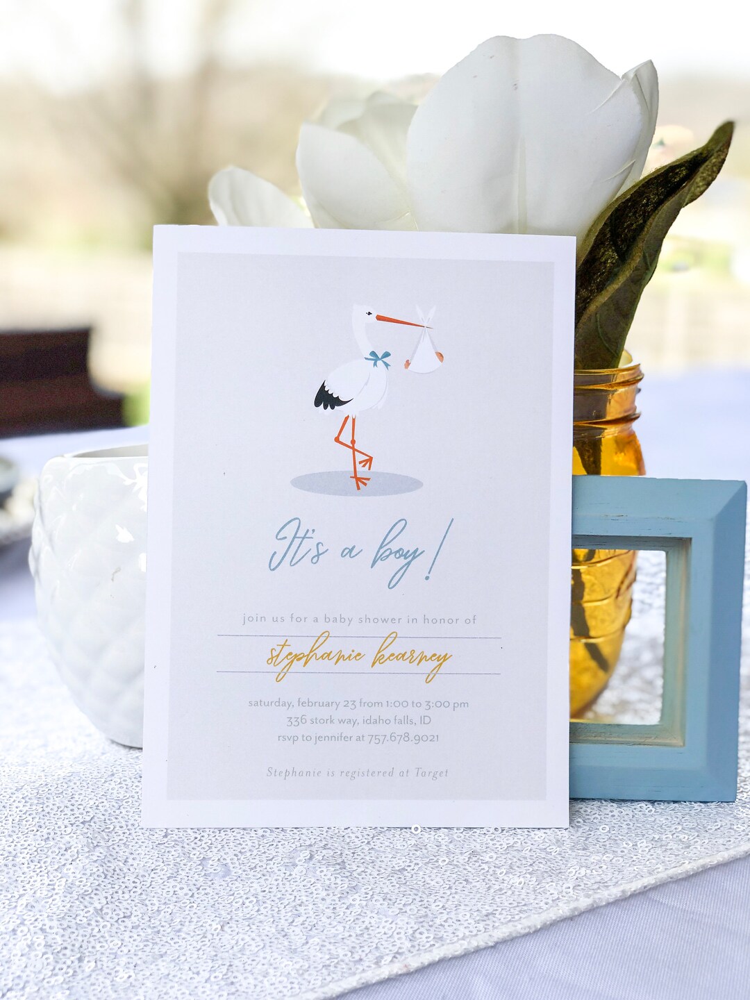 Stork Baby Shower Invitation, Stork Invitation, Baby Shower Invite ...