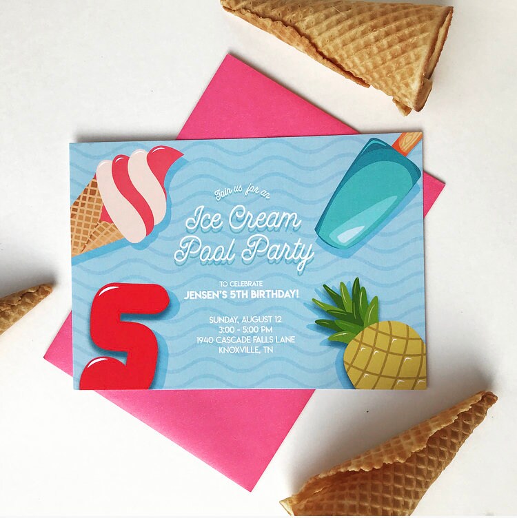 Pool Party Invitation - Swim Party Invites - Ice Cream Pool Party ...