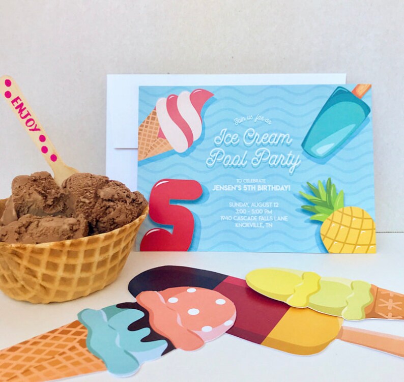 Pool Party Invitation - Swim Party Invites - Ice Cream Pool Party ...