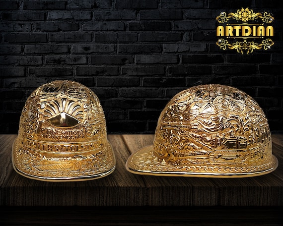 Custom Brass Hammered Hard Hats Hand Carved Helmet | Etsy
