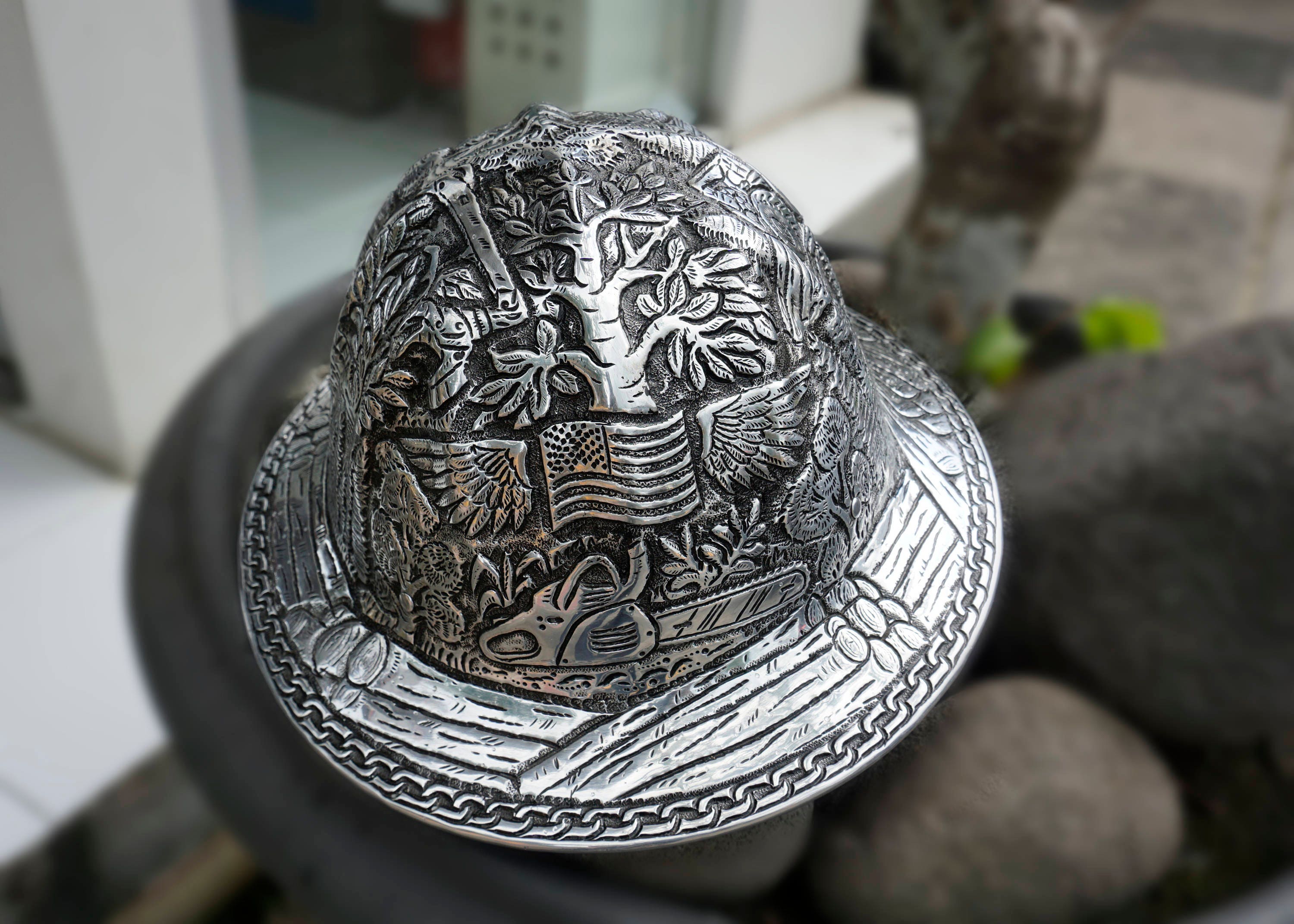 Hand Carved Aluminum Full Brim Hard Hat - Etsy