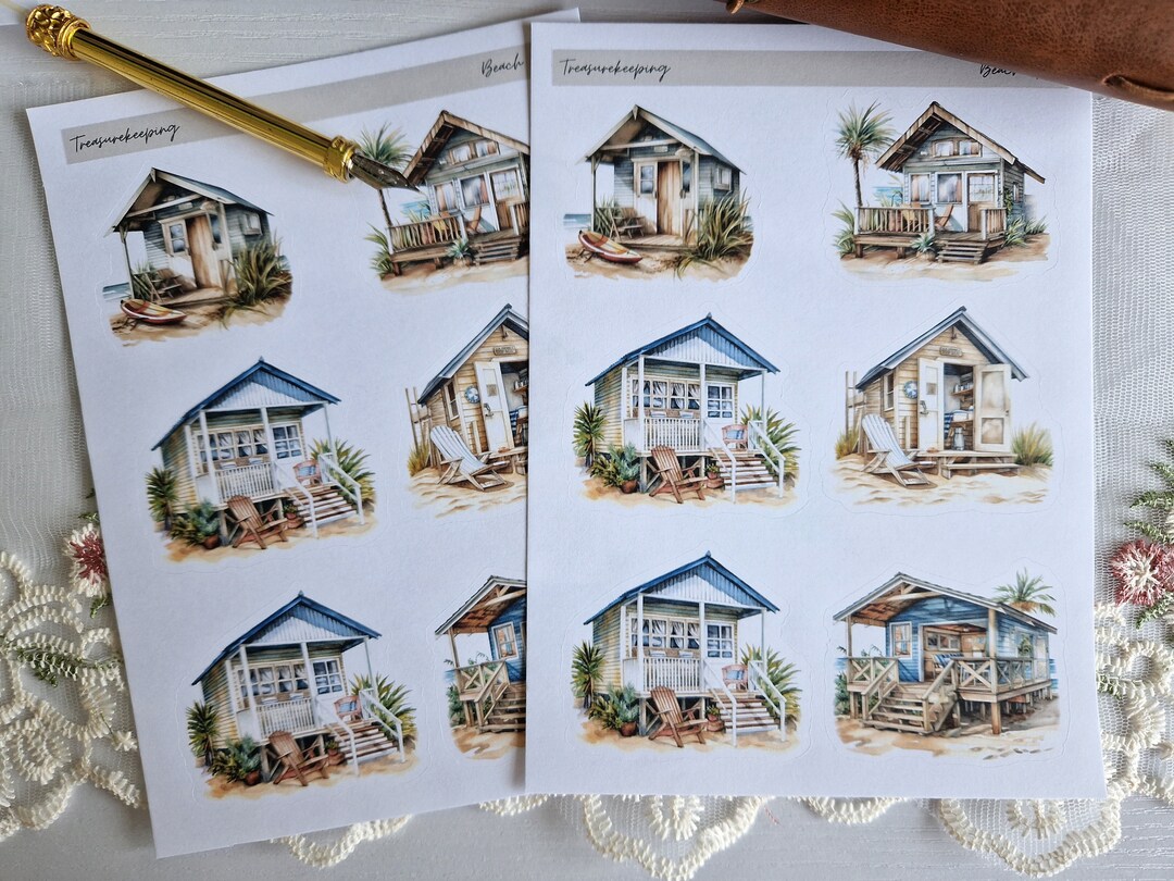 Beach Hut Sticker Sheet - Etsy