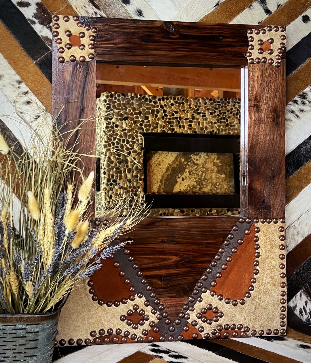 Cowhide Western Rustic Mirror - Etsy