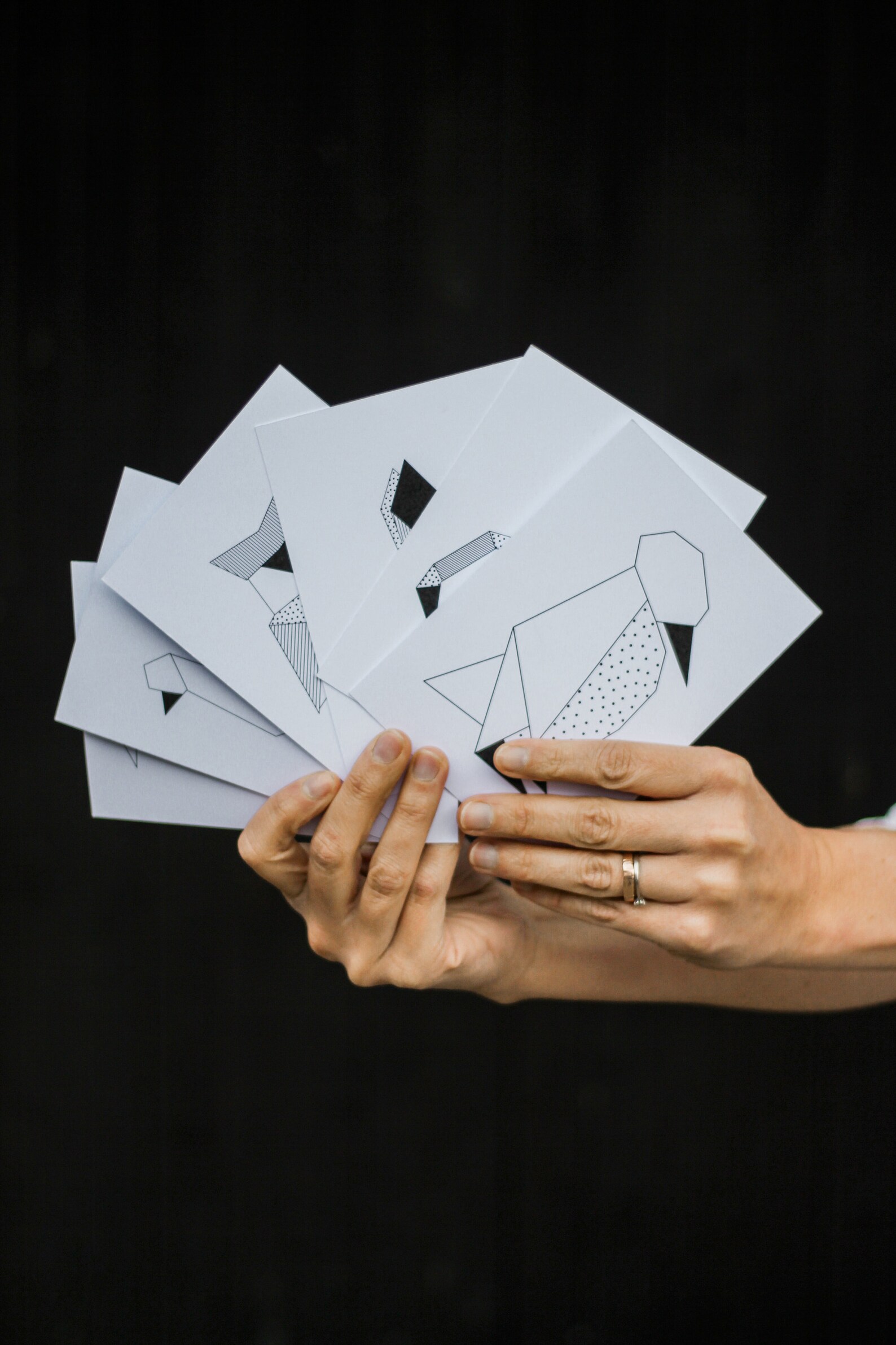 ORIGAMI POSTCARD Owl/black&white Postcards/minimalistic - Etsy