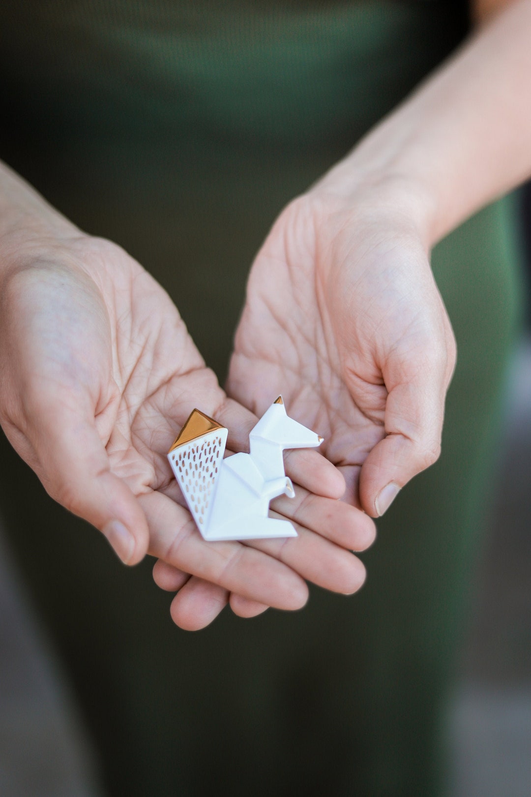 PORCELAIN BROOCH Squirell/porcelain Origami/origami Gold Pin/origami ...