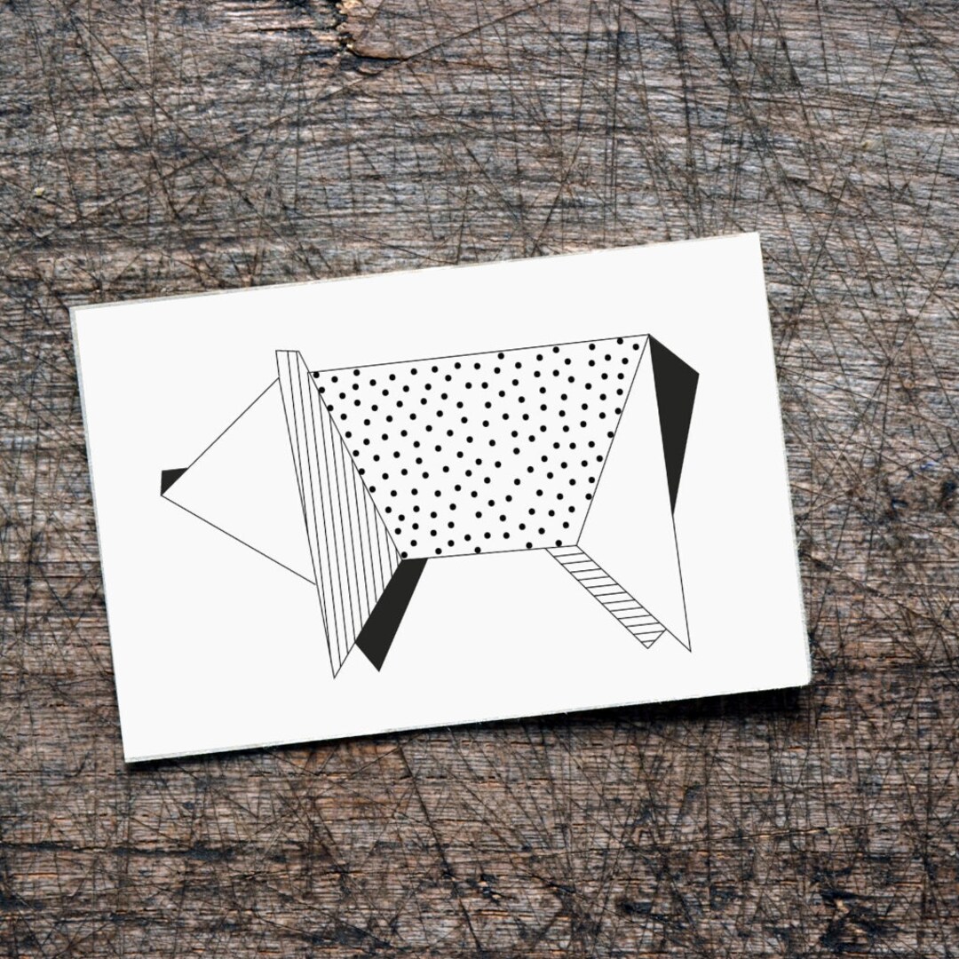 ORIGAMI POSTCARD Pig/black&white Postcards/minimalistic Card/geometric ...