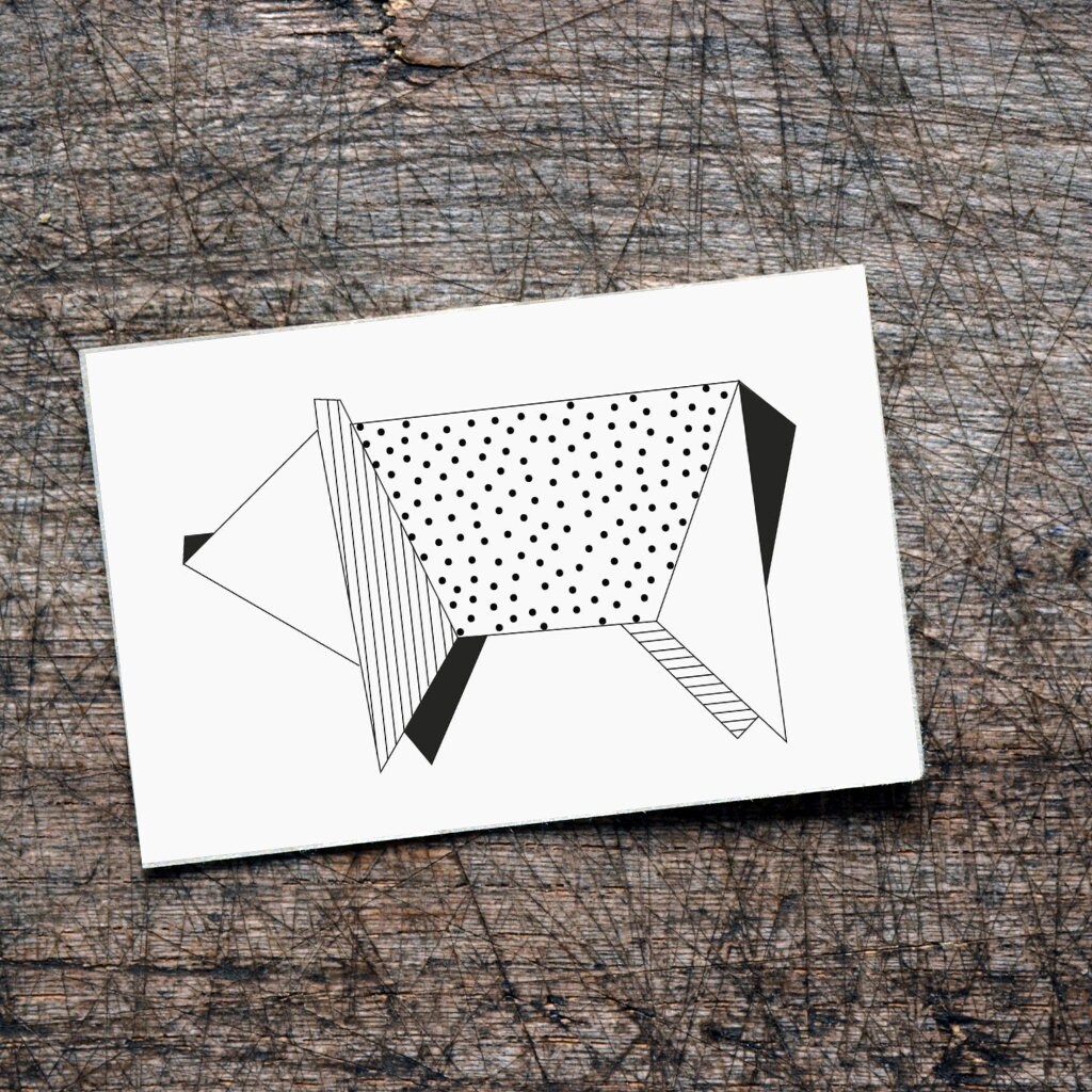 ORIGAMI POSTCARD Pig/black&white Postcards/minimalistic - Etsy