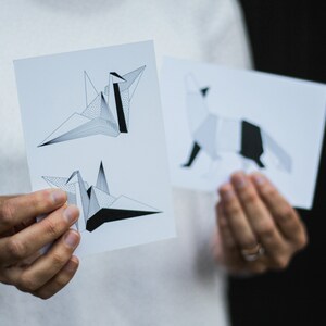 3 ORIGAMI POSTCARDS SET /black&white Postcards/minimalistic - Etsy