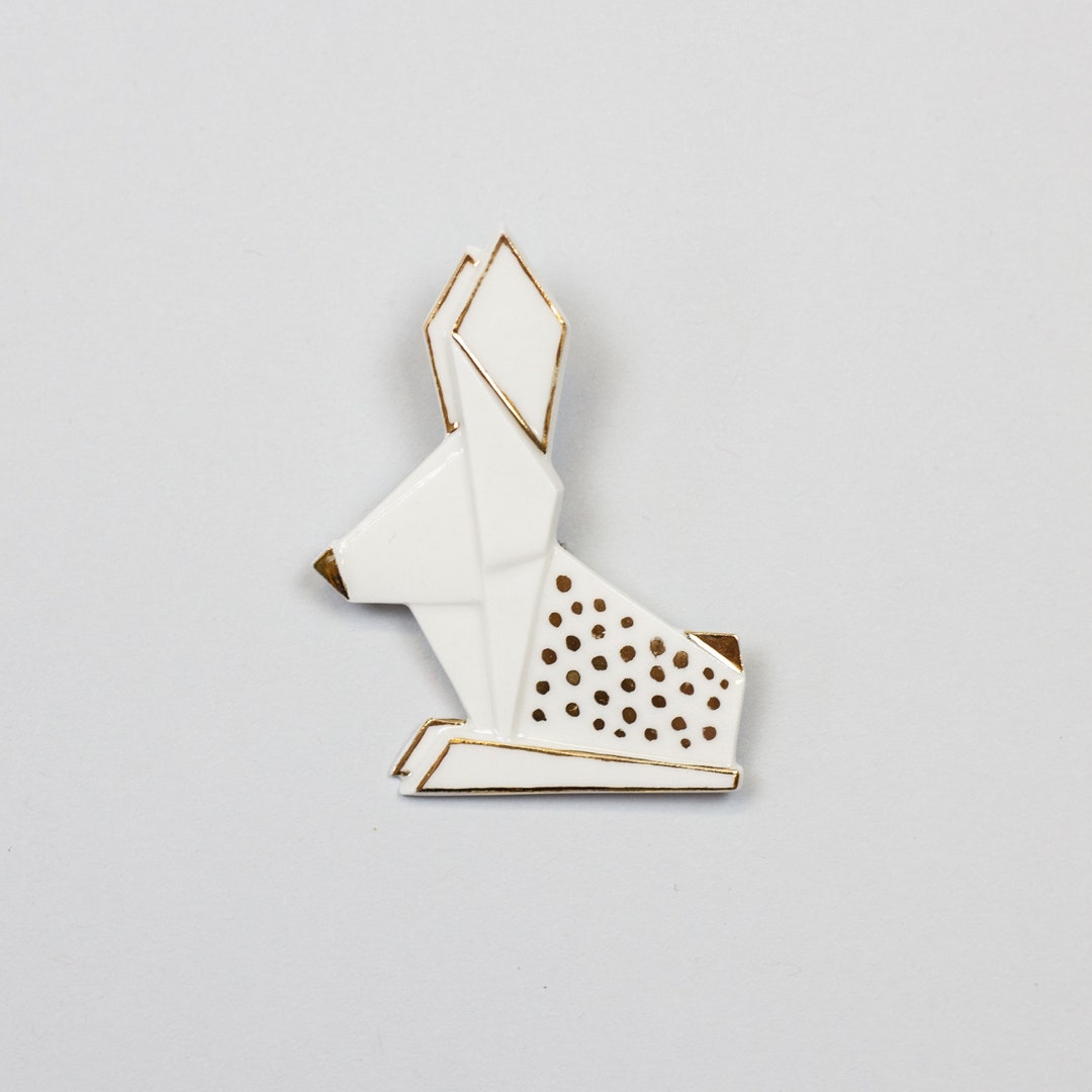 PORCELAIN BROOCH Rabbit/porcelain Origami/origami Gold Pin/origami ...